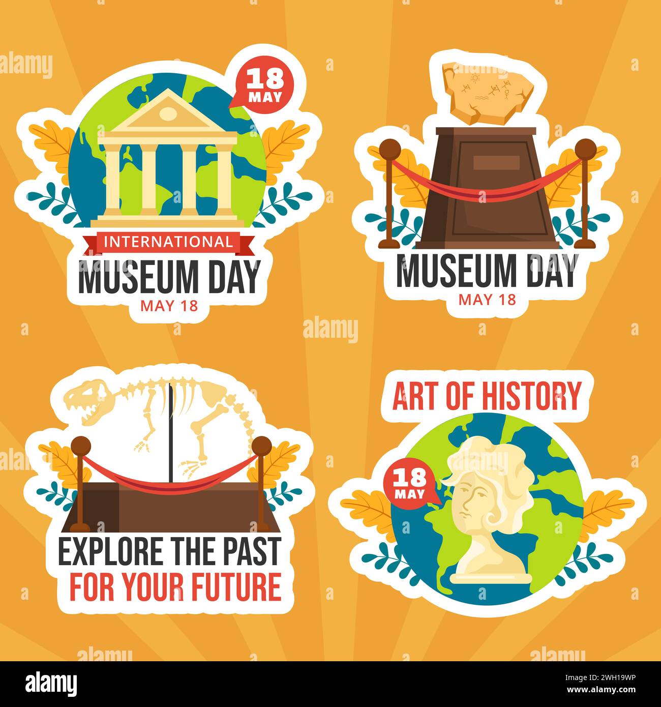 Museum Day Label Flat Cartoon Hand Drawn Templates Background ...