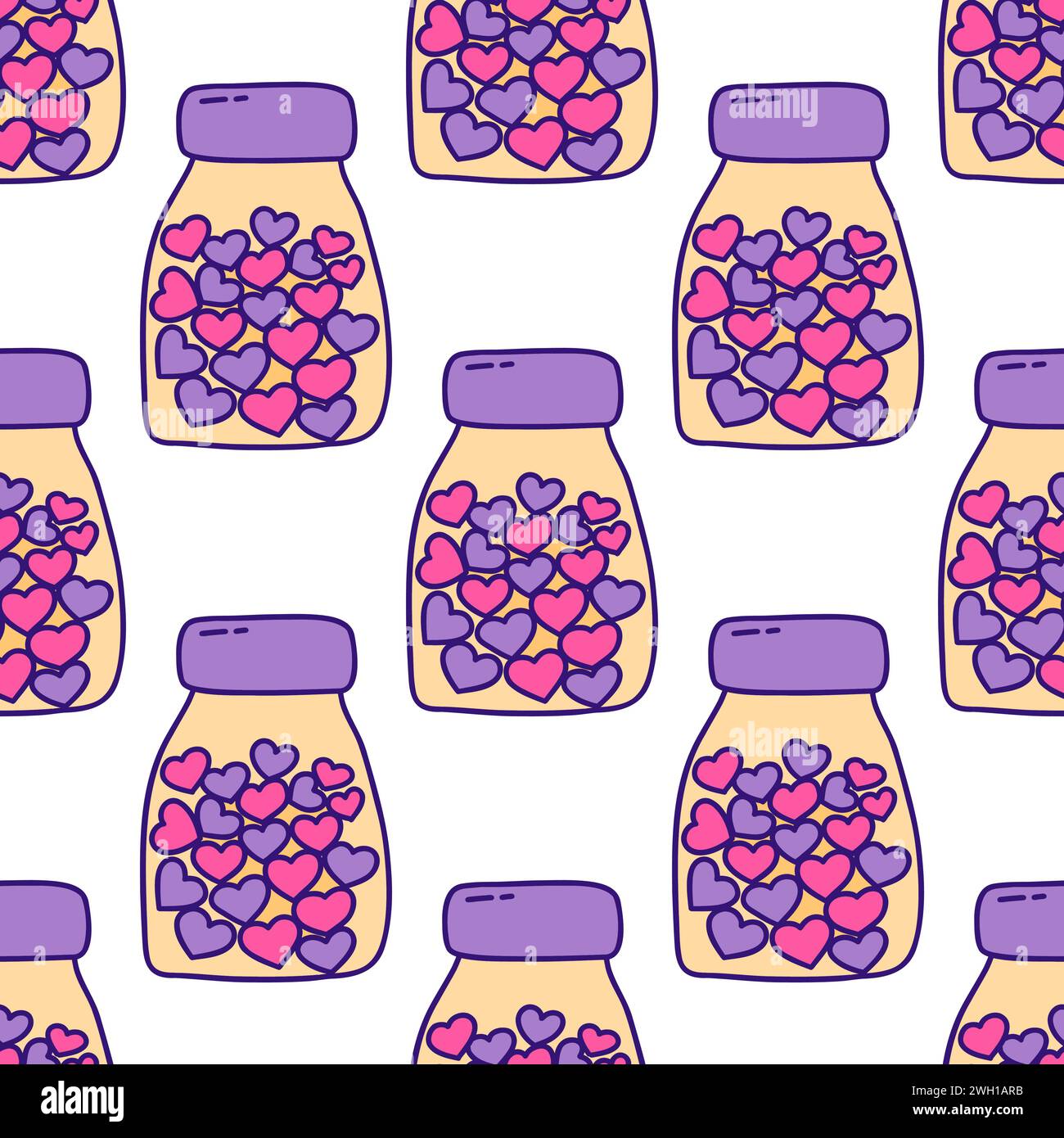 Seamless pattern with Jar with pink and purple hearts inside ...