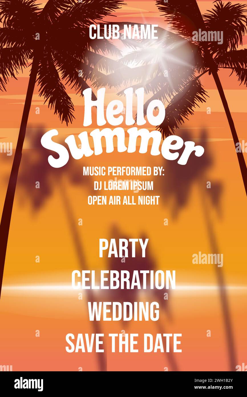 Hello Summer Sunset Beach Party Template Design Palms Party Poster ...