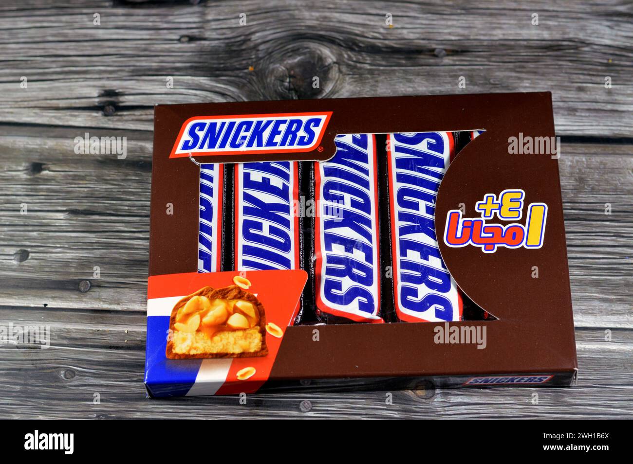 Cairo, Egypt, February 4 2024: Snickers, a brand of chocolate bar ...