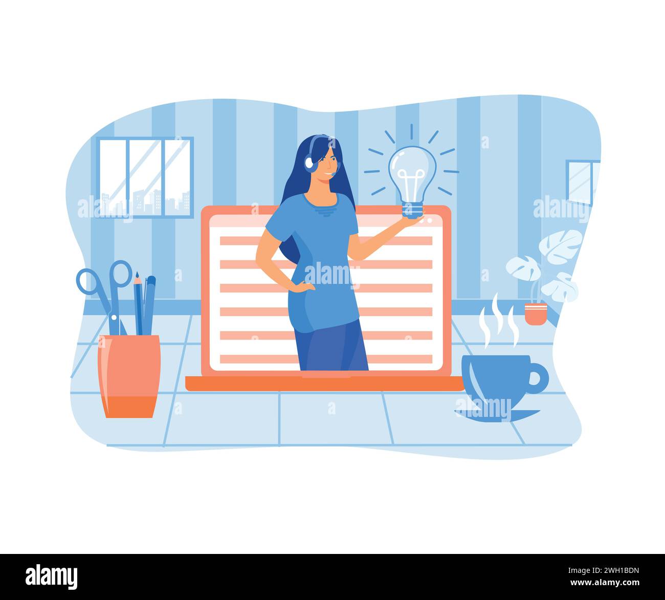 Female hotline operator advises client. Online assistant, virtual help ...