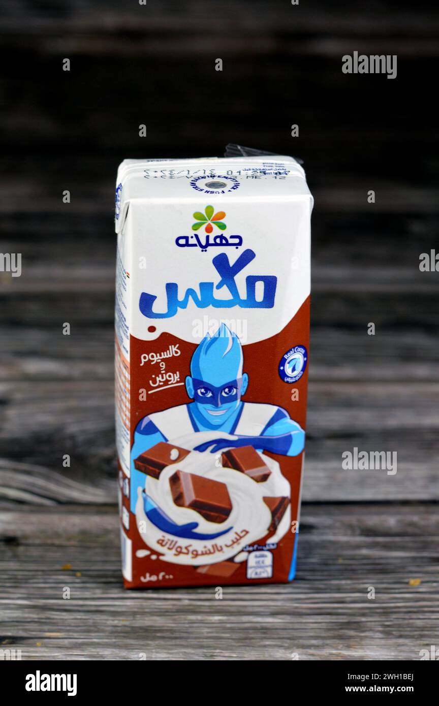 Cairo, Egypt, February 4 2024: Juhayna Chocolate Flavor Milk, a type of ...
