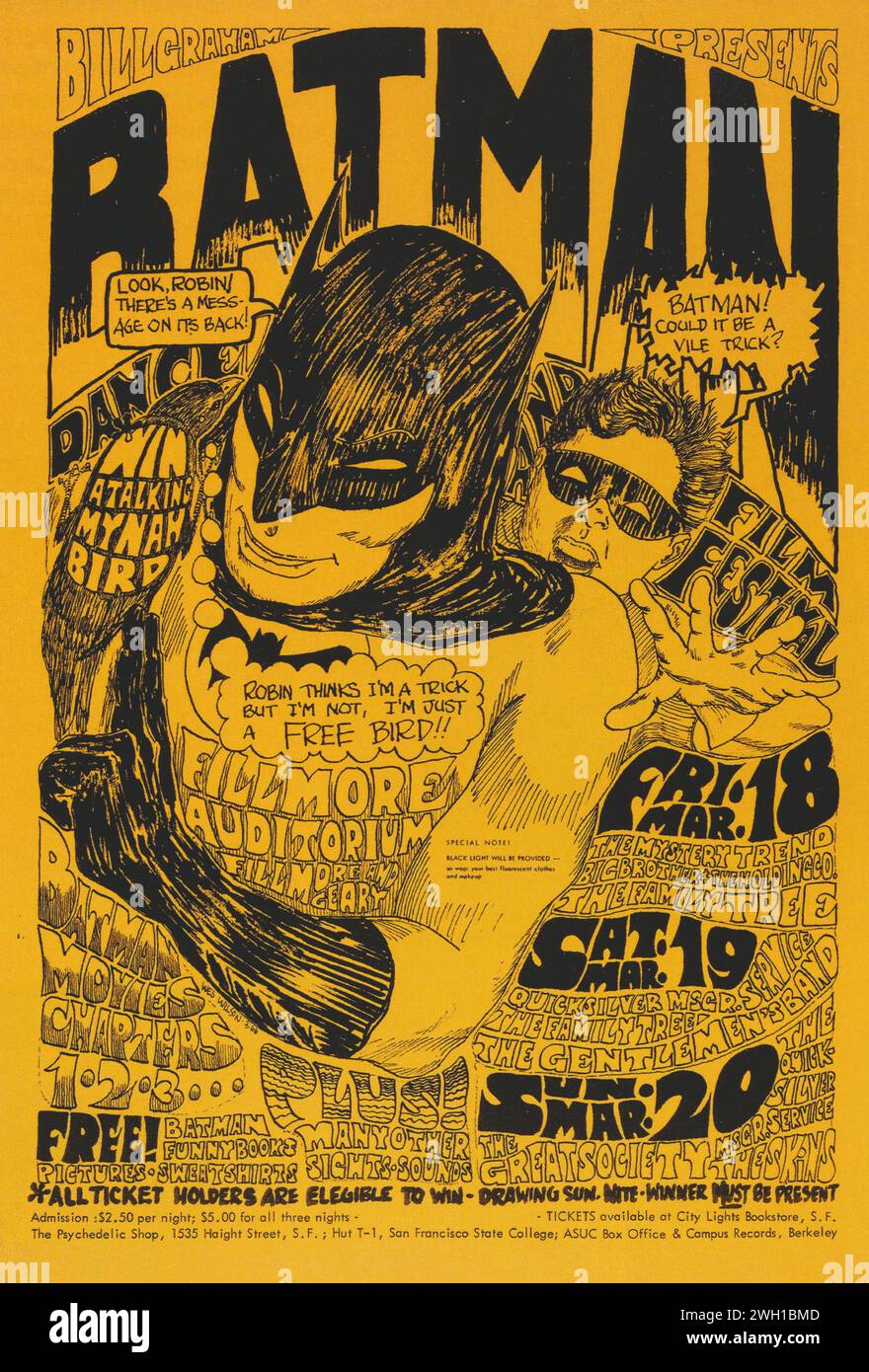 Batman Fillmore Concert Poster San Francisco 1966. Wes Wilson Graphic ...