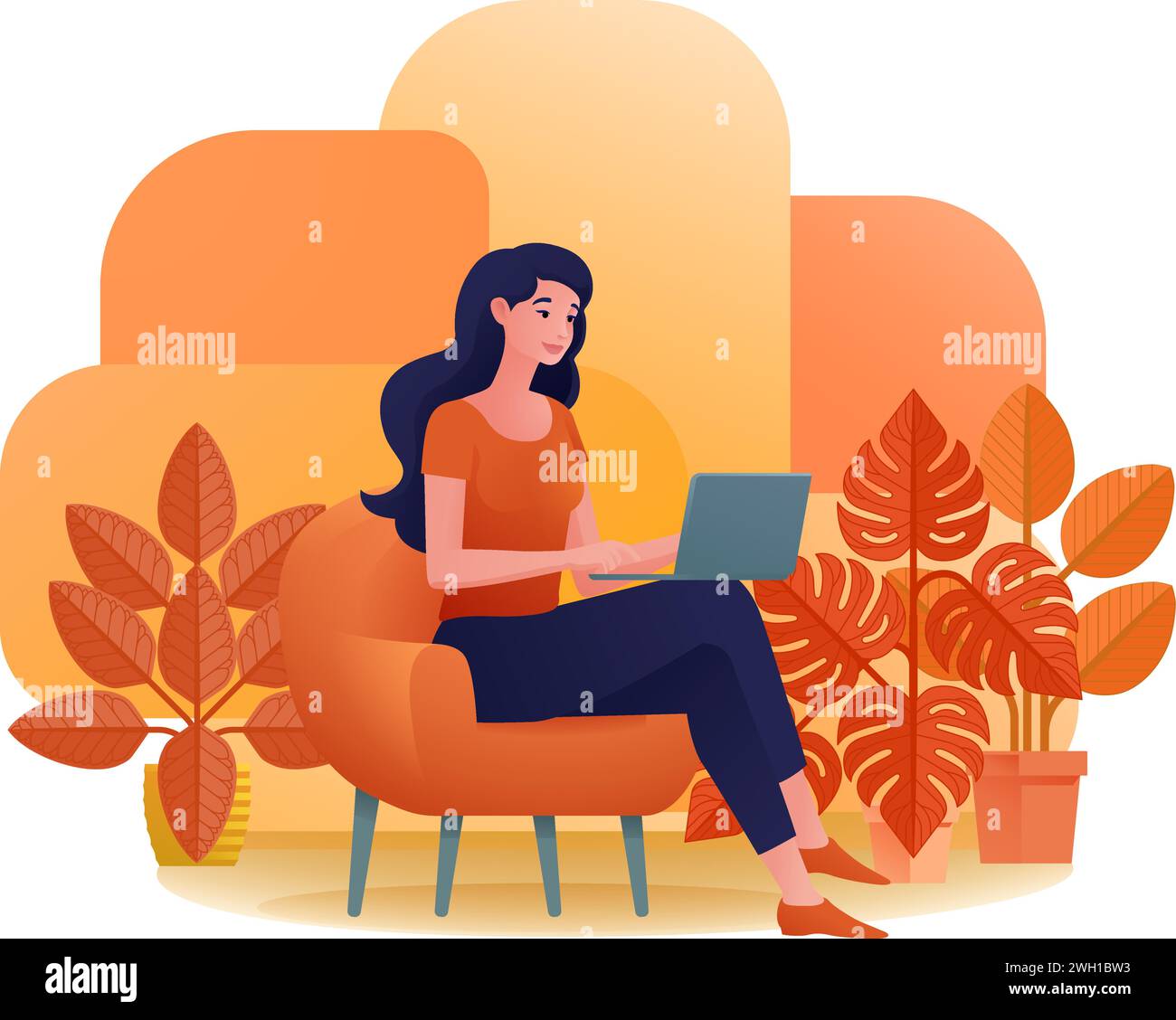 Woman Using Laptop Computer Cartoon Illustration Stock Vector Image ...