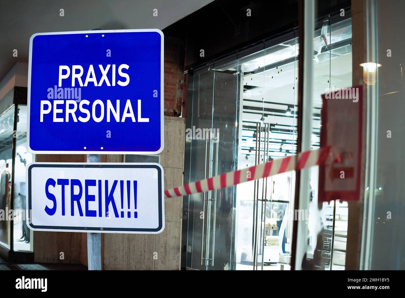 Germany - February 7, 2024: Practice staff strike Sign in front of a ...