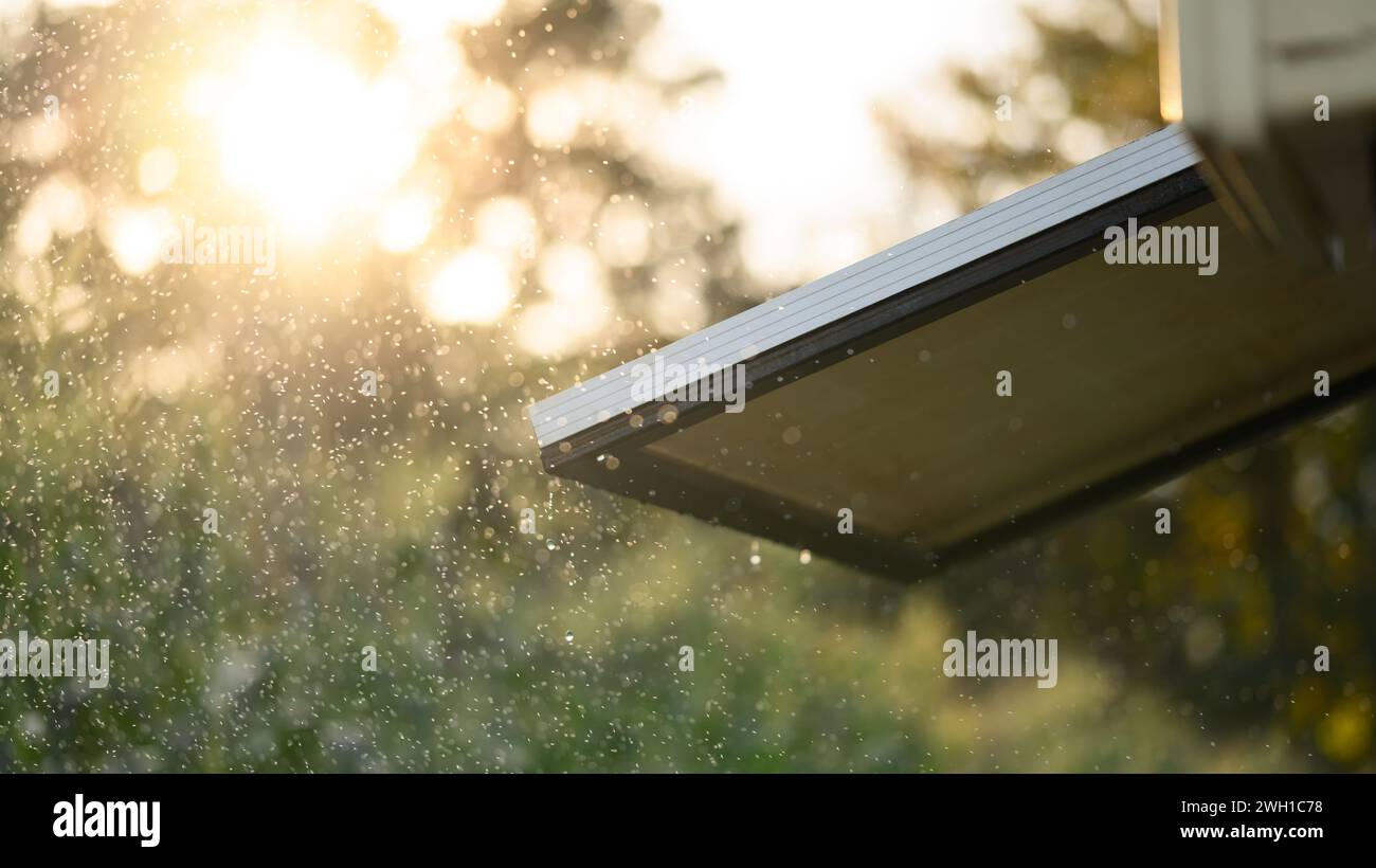 Small solar panels in corn field with sunlight on background. Renewable ...