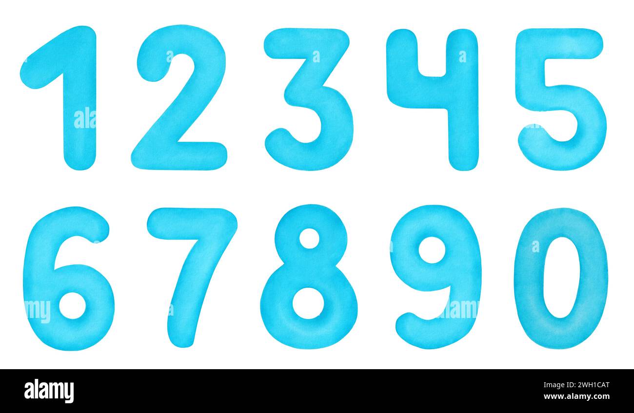 Hand drawn watercolor blue numbers Stock Photo - Alamy