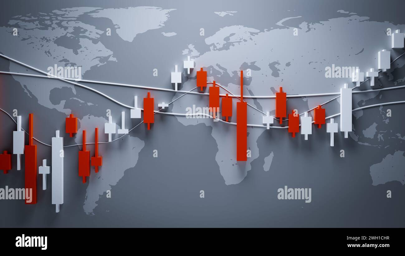 Stock chart graph with world map background. 3d rendering Stock Photo ...