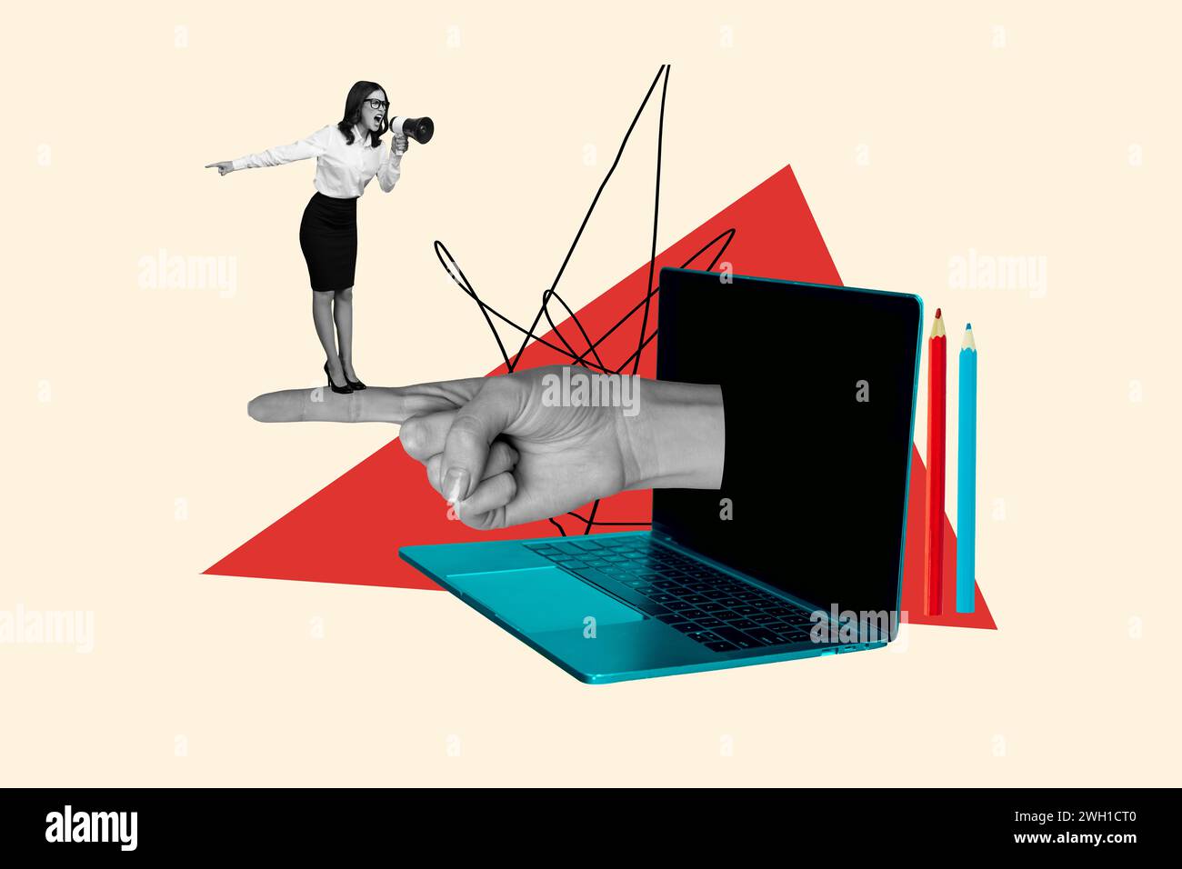 Creative collage picture illustration monochrome effect excited bossy ...