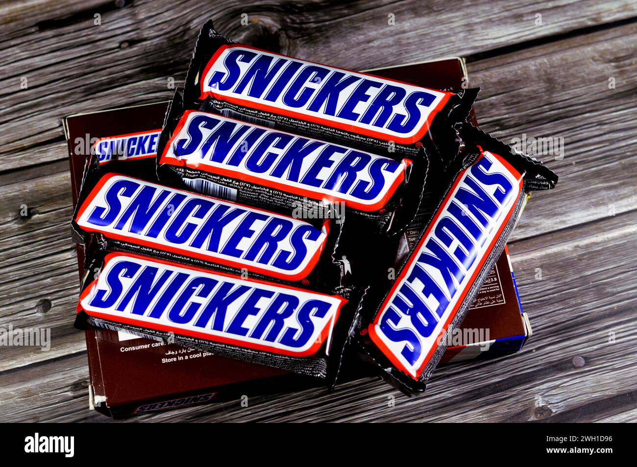 Cairo, Egypt, February 4 2024: Snickers, a brand of chocolate bar ...