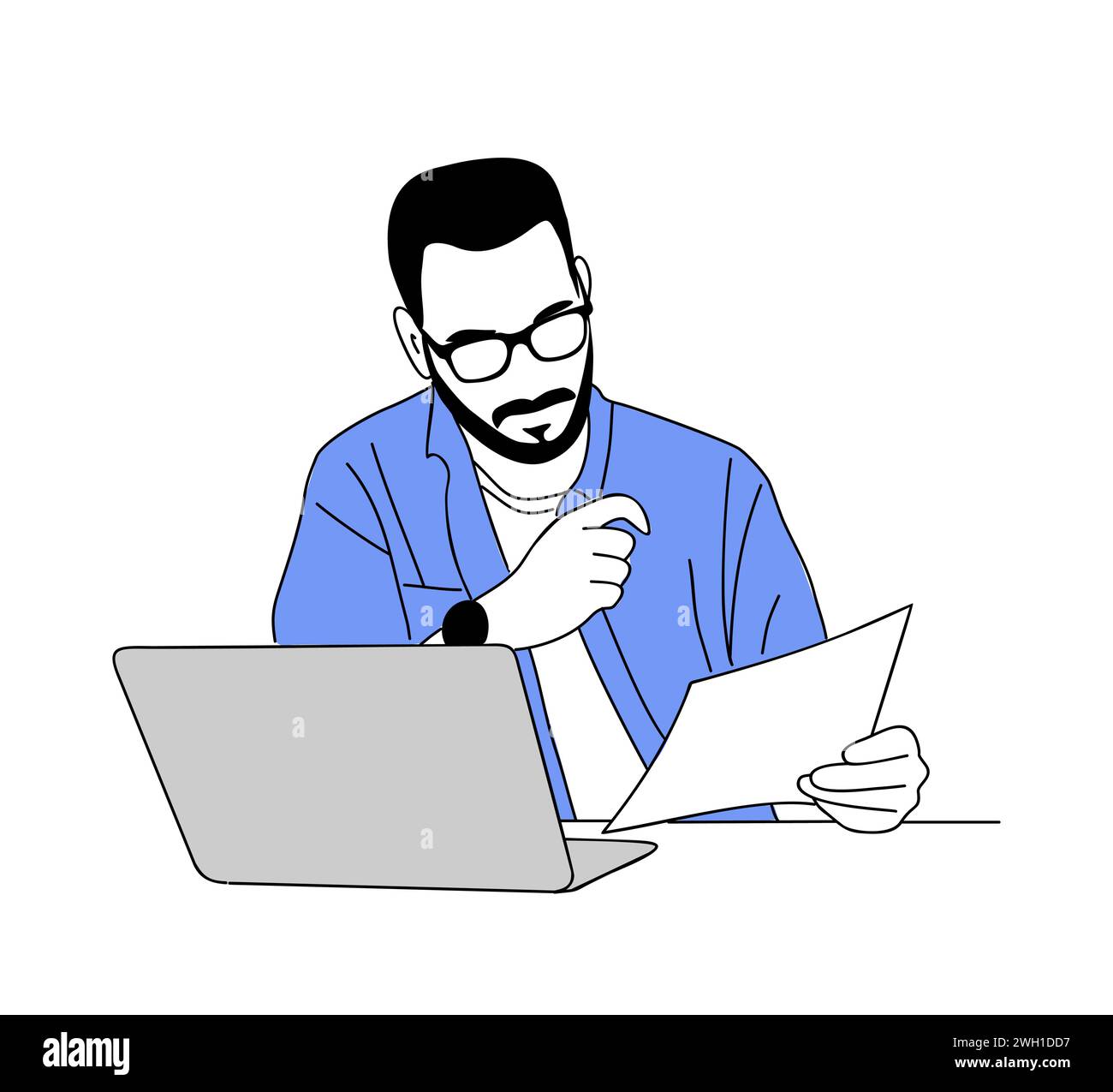 Business man sitting, working on laptop vector Stock Vector Image & Art ...