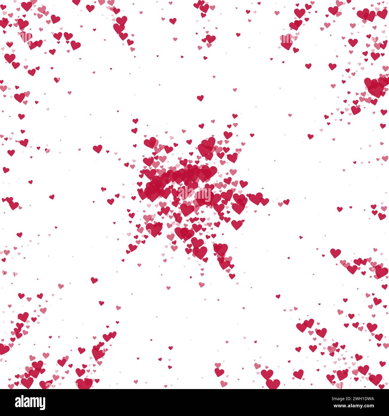 Valentine hearts, flying, falling down, floating. Red hearts scattered ...