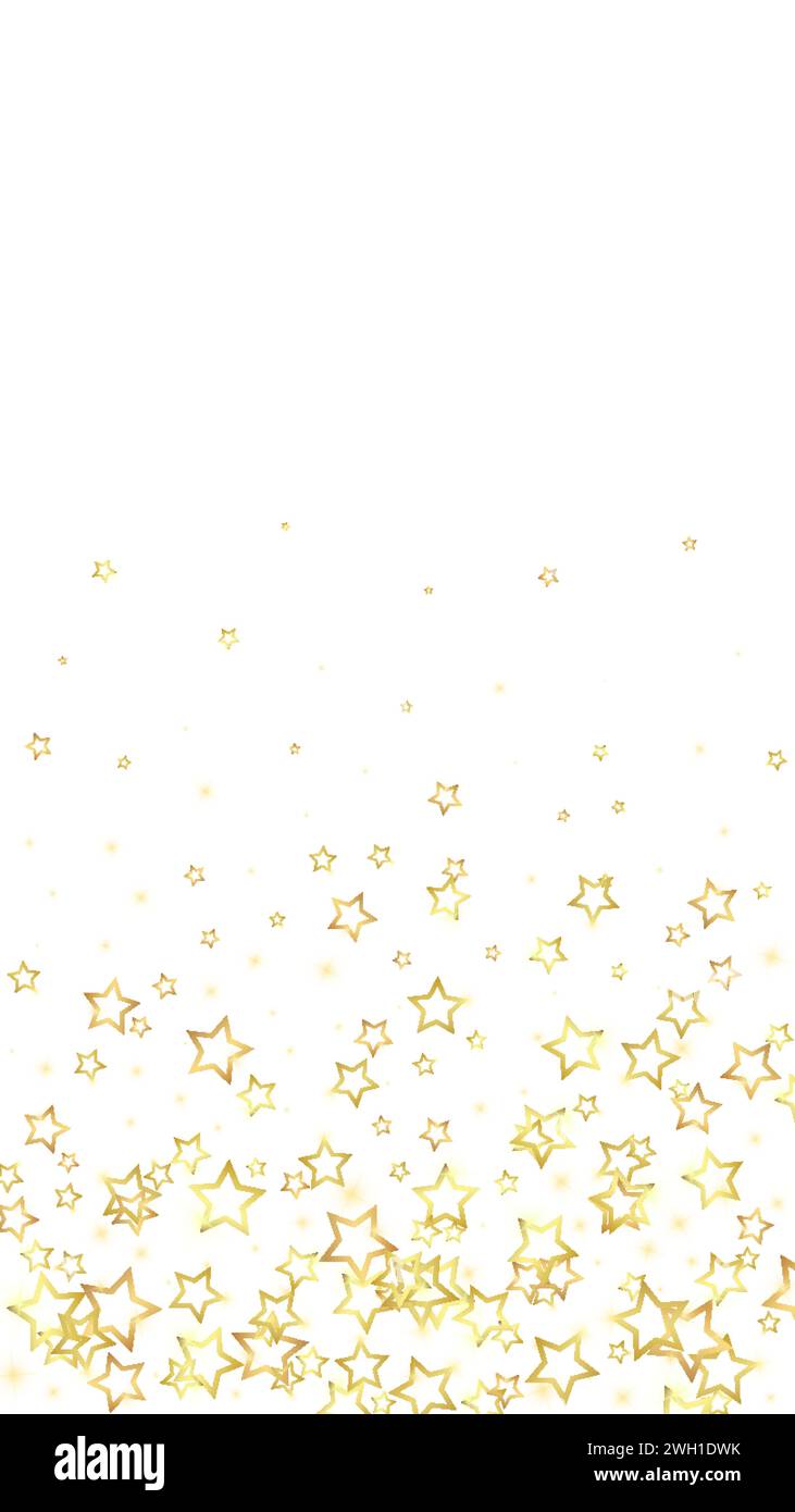 Gold sparkling star confetti. Chaotic dreamy childish overlay template. Festive stars vector ...