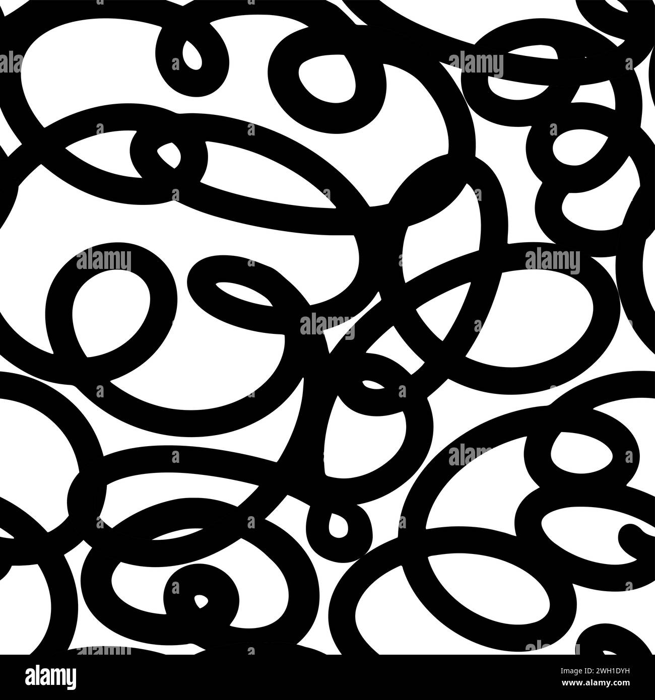 Bold Curly Lines pattern in Black and White colors. Abstract Squiggle ...