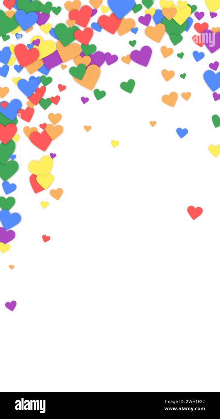 Falling hearts valentine card template. Rainbow colored scattered ...
