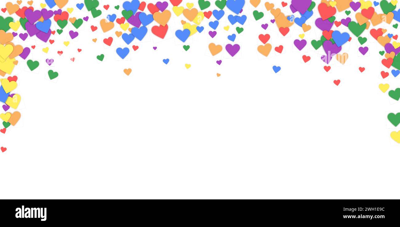 Flying hearts for valentine's day. Rainbow colored scattered hearts ...