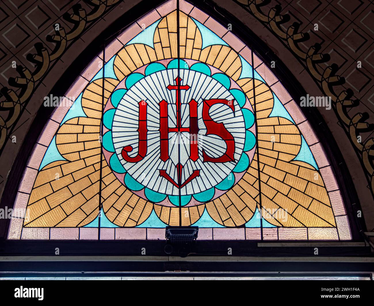 02 01 2024 Vintage Old stained glass Painting in Cathedral of the Holy ...