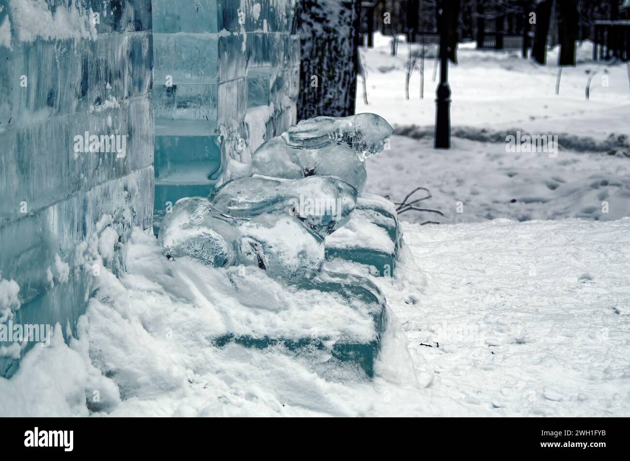 Figures and buildings made of ice in a park, Moscow Stock Photo - Alamy