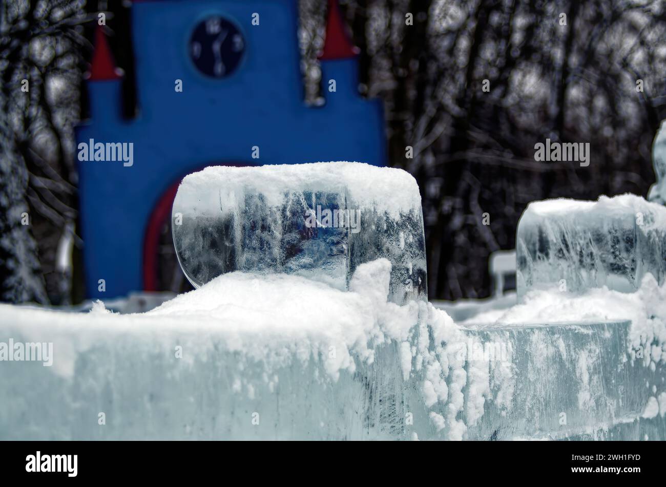 Figures and buildings made of ice in a park, Moscow Stock Photo - Alamy