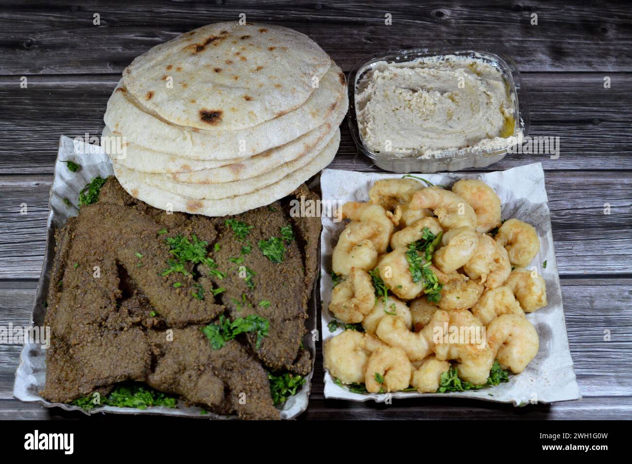 Traditional Arabic deep fried beef liver slices, beef liver covered ...