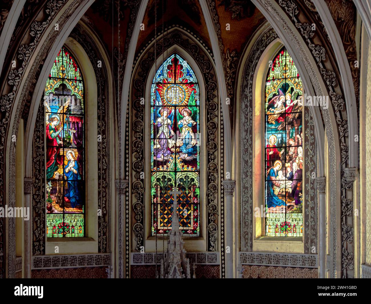 02 01 2024 Vintage Old stained glass Painting in Cathedral of the Holy ...