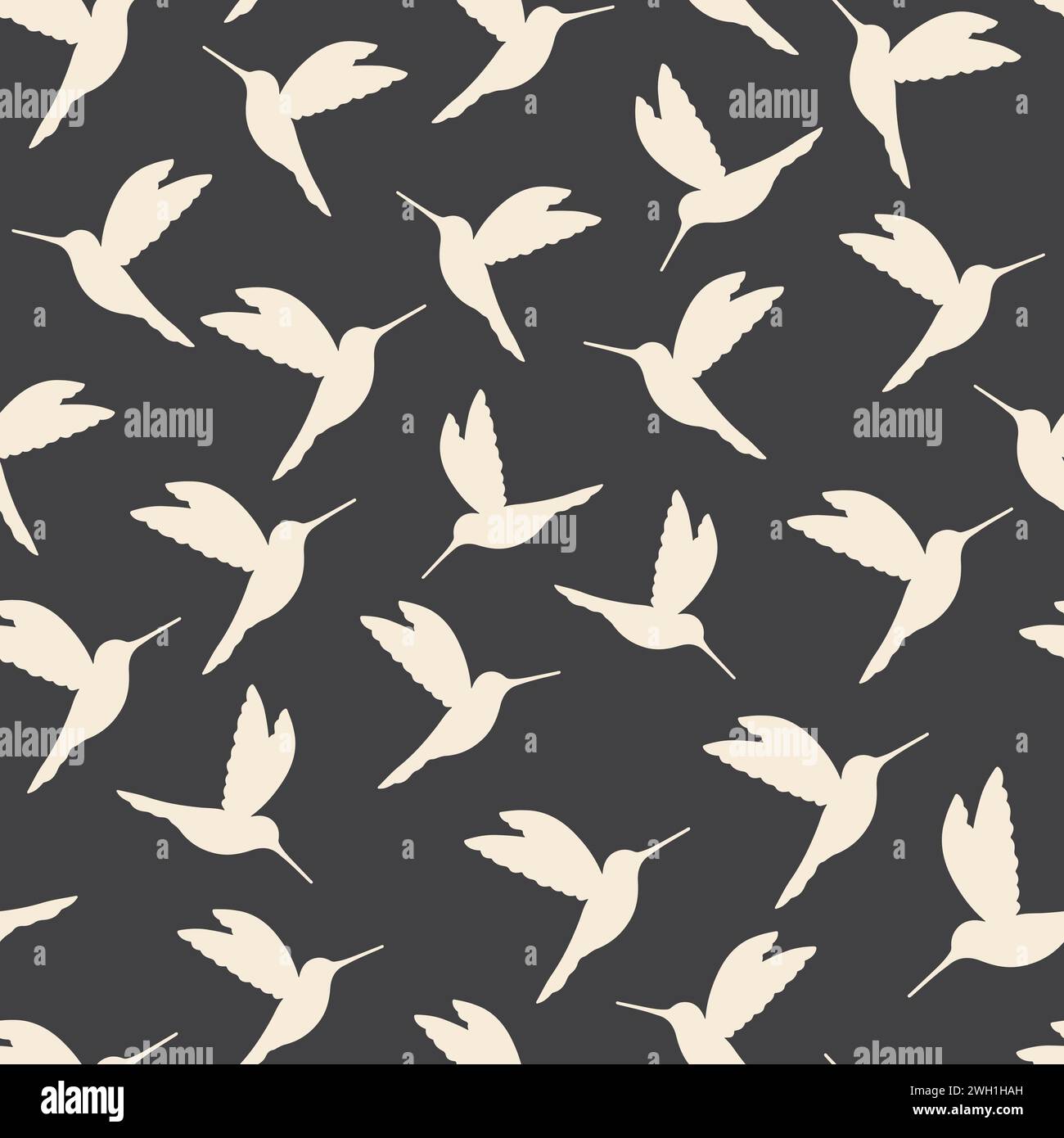 Antique white hummingbird silhouettes on dark grey background. Seamless ...
