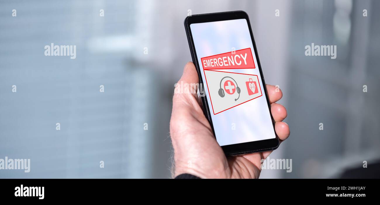 Smartphone screen displaying an emergency concept Stock Photo - Alamy