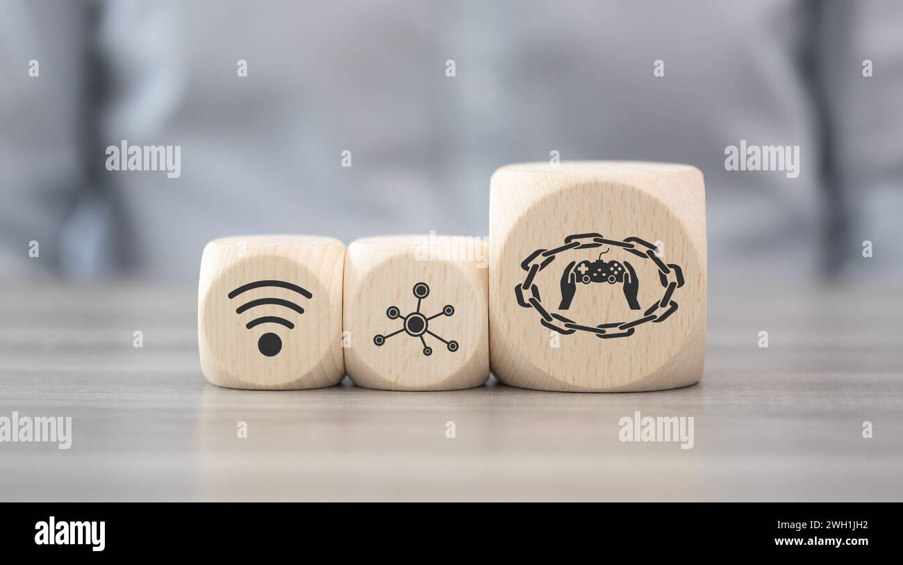 Wooden blocks with symbol of video game addiction concept Stock Photo ...