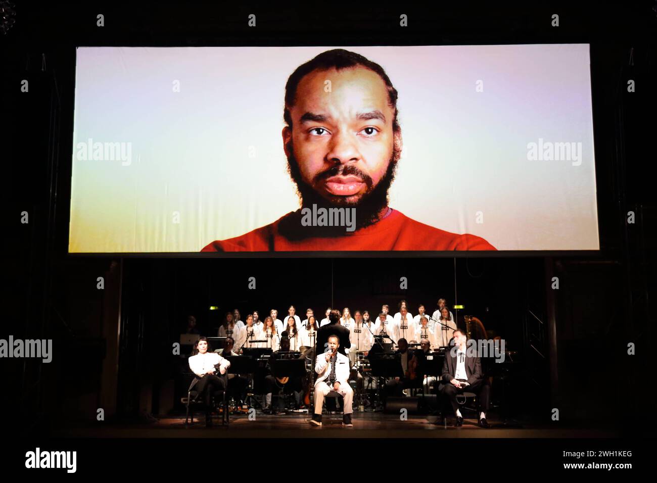 Eliza Bagg, Isaiah Robinson und Tom Erik Lie, v.l., während der ...