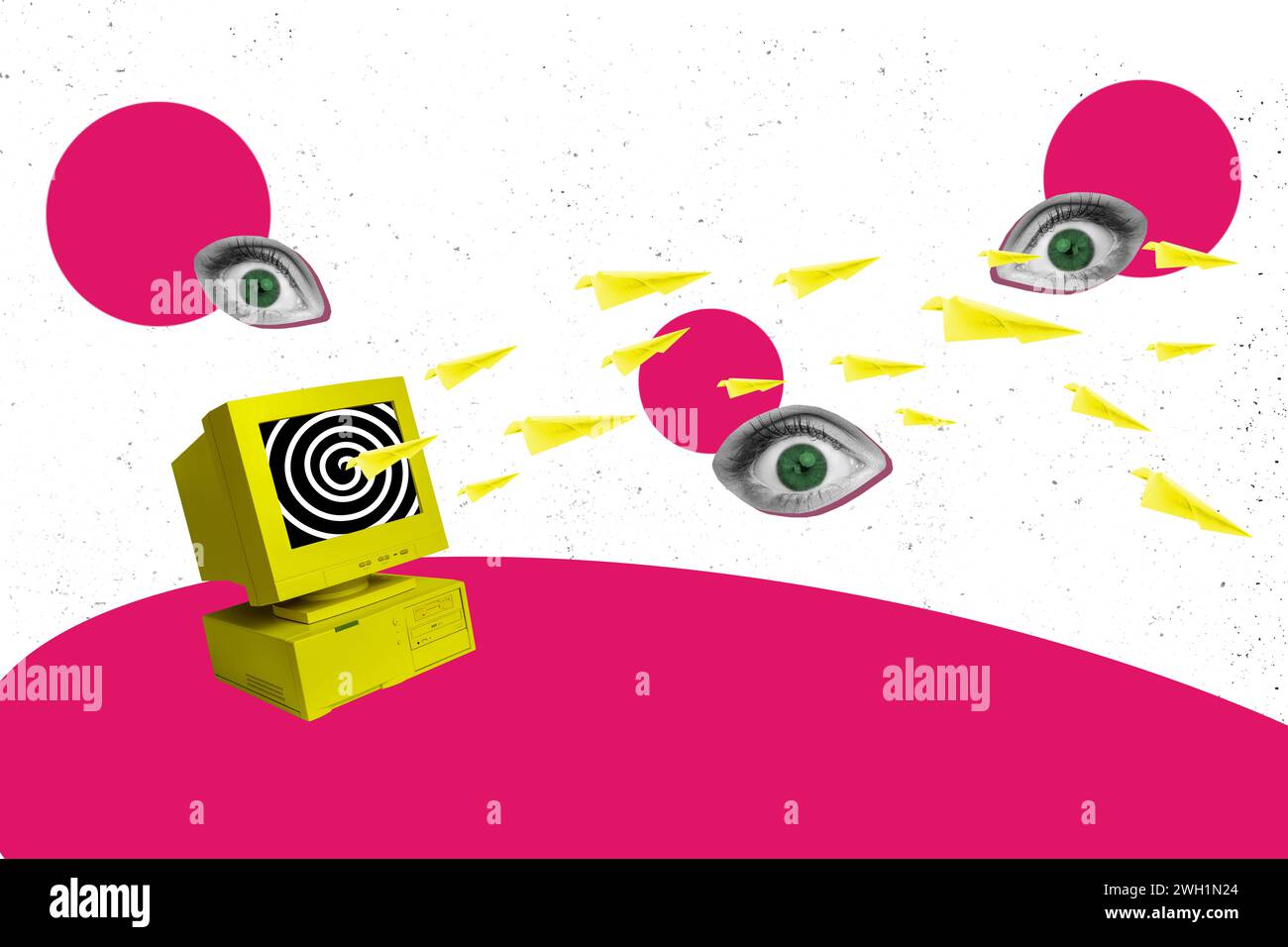 3d retro abstract creative artwork template collage of tv computer ...