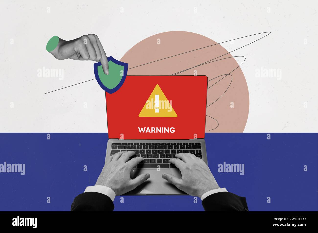 Creative collage picture banner laptop user freelancer warnings message ...