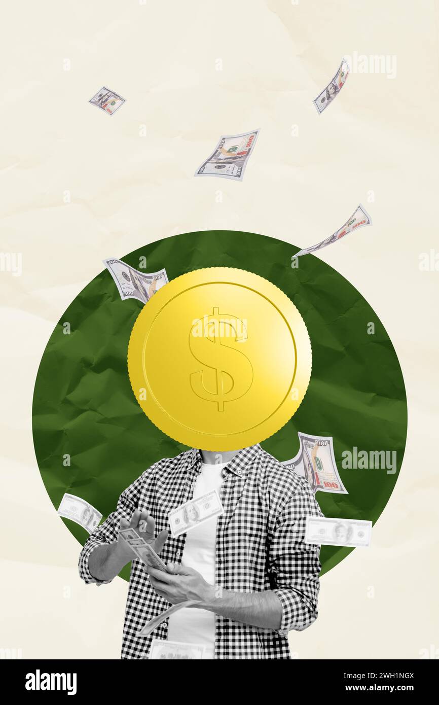 Vertical creative collage picture young headless man rich lottery ...