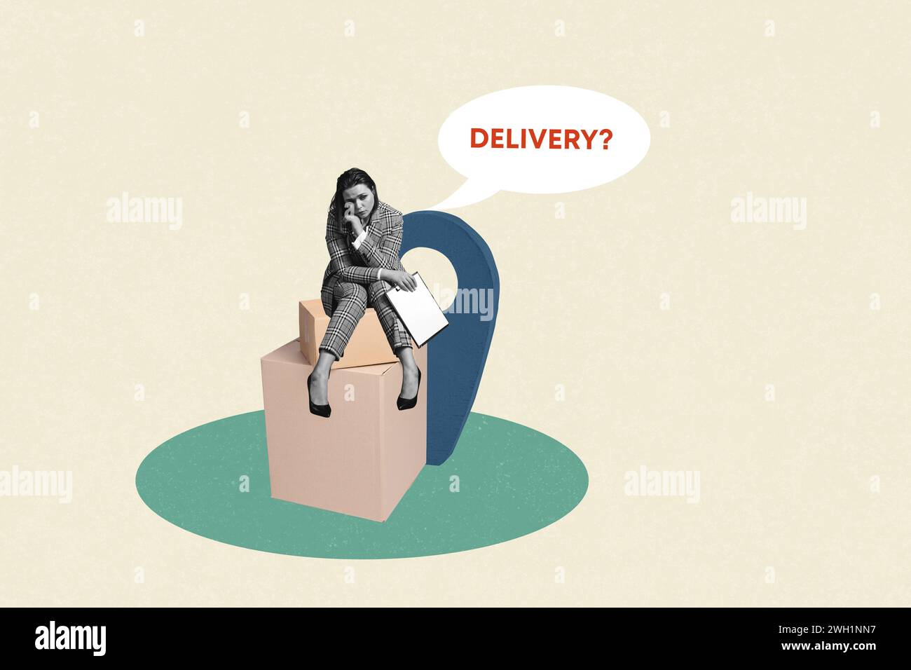 Creative collage picture illustration image monochrome effect sadness ...