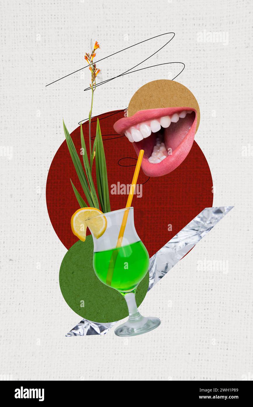 Vertical creative collage image poster caricature mouth face fragment ...