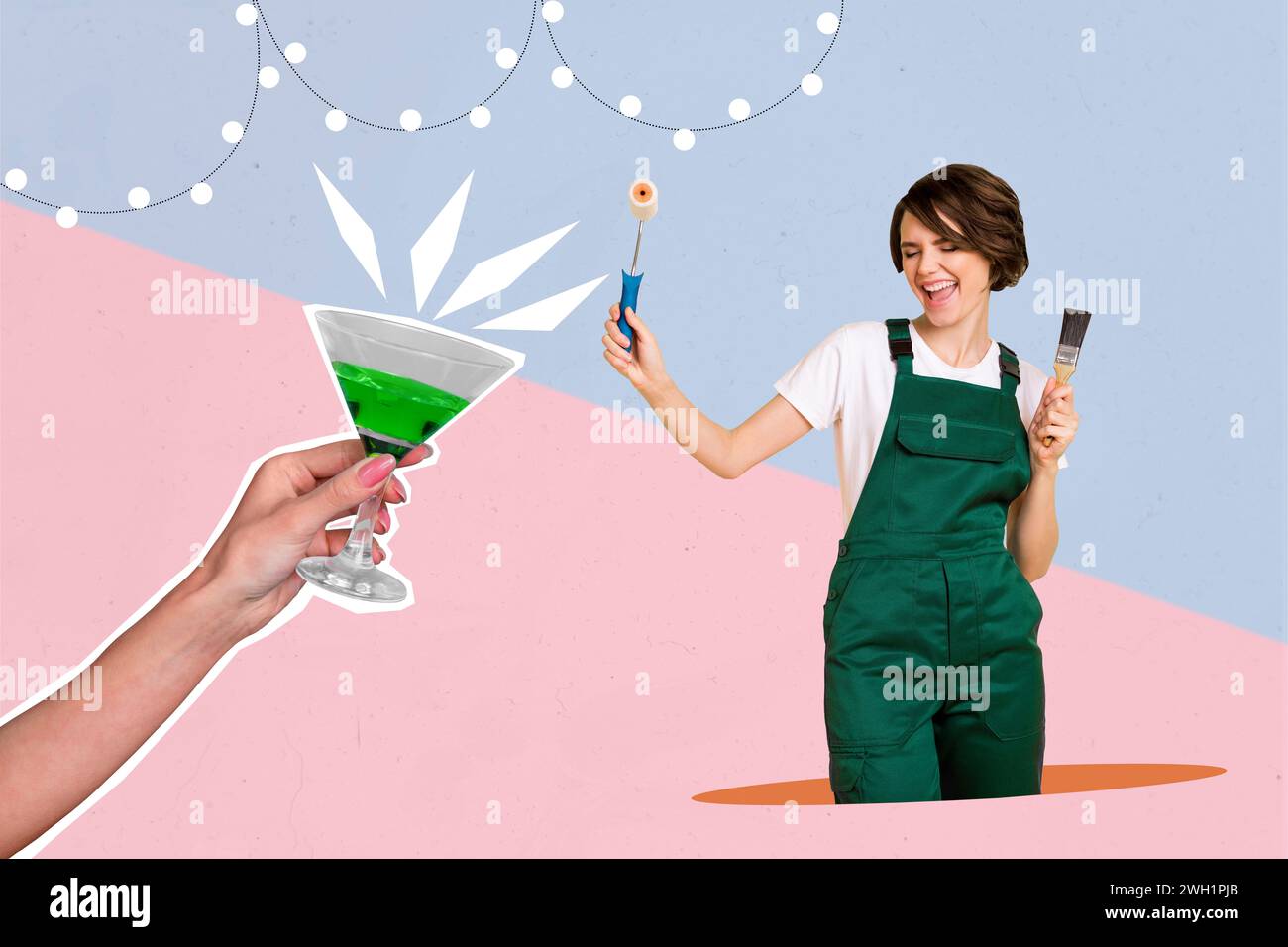 Composite collage picture image of girl painter worker dance enjoy ...