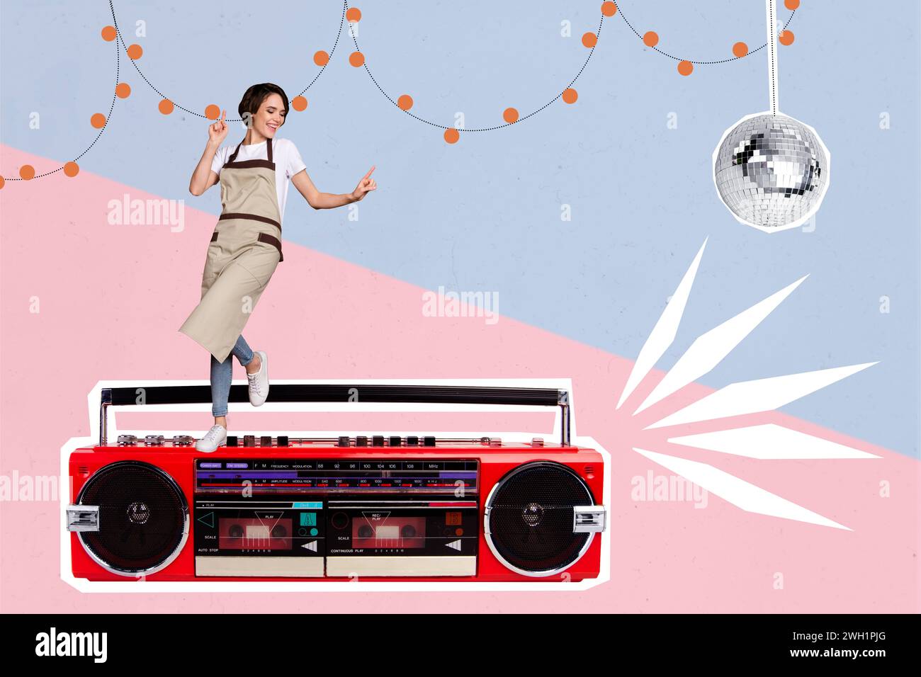 Composite collage image of funny girl dance boombox enjoy friday ...