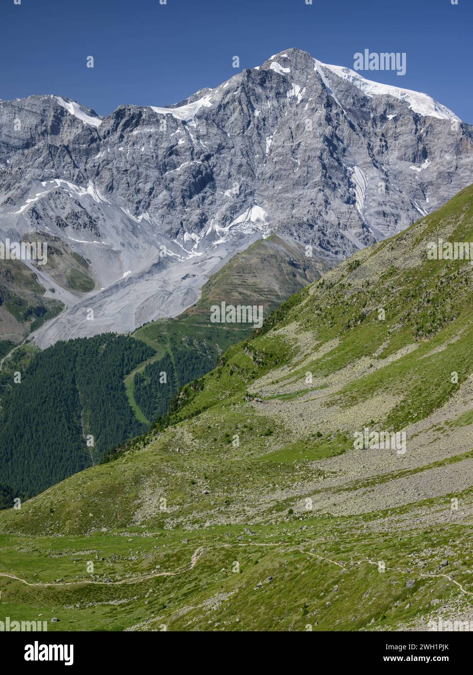The Ortler Alps near Sulden South Tyrol, Italy on a sunny day in summer ...