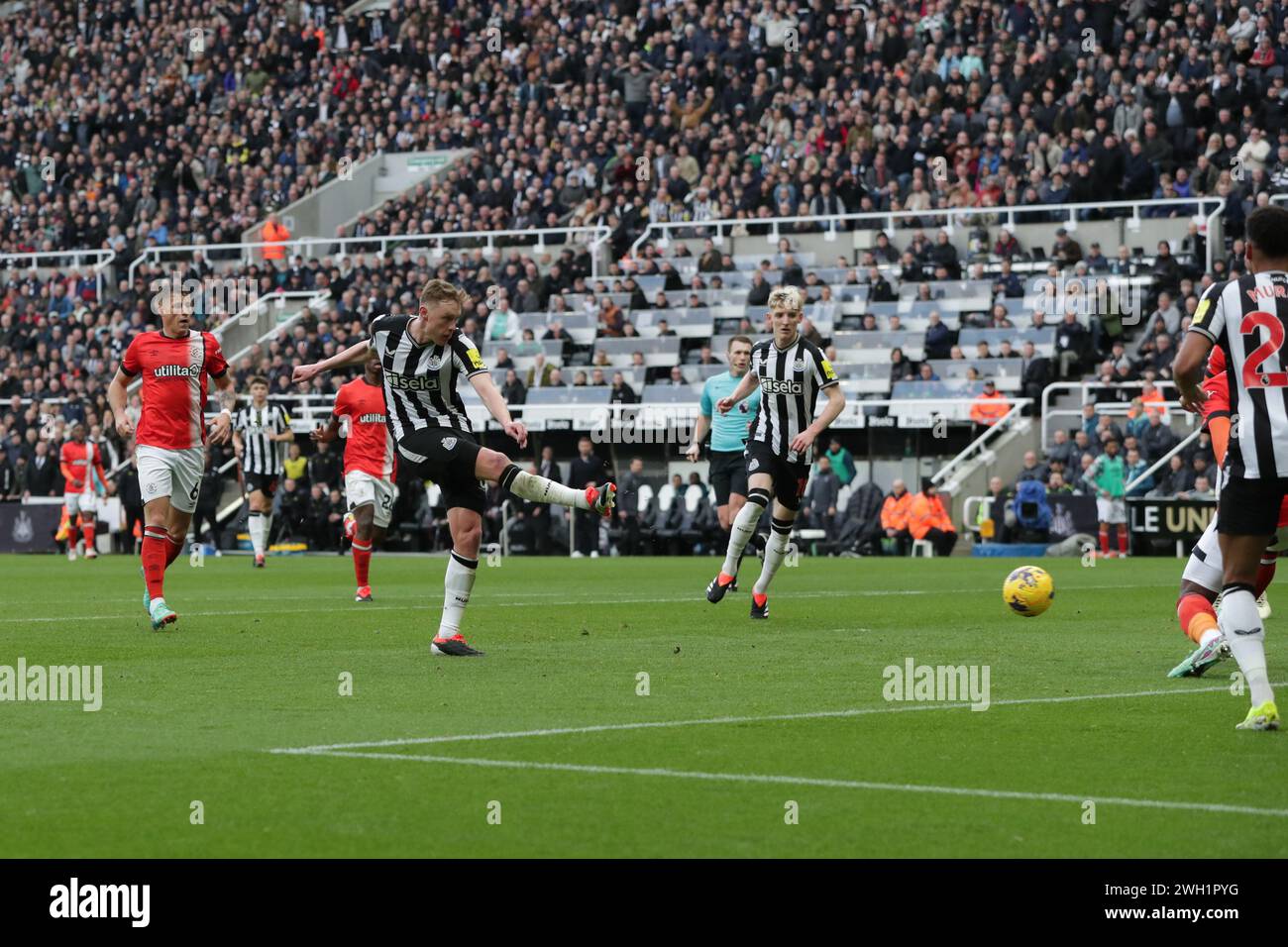 Sean Longstaff of Newcastle scores 2-1 - Newcastle United v Luton Town ...