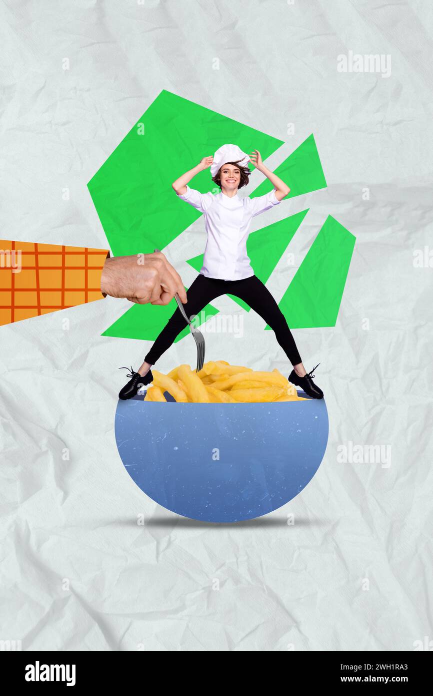 Photo cartoon comics sketch collage picture of funky lady serving ...