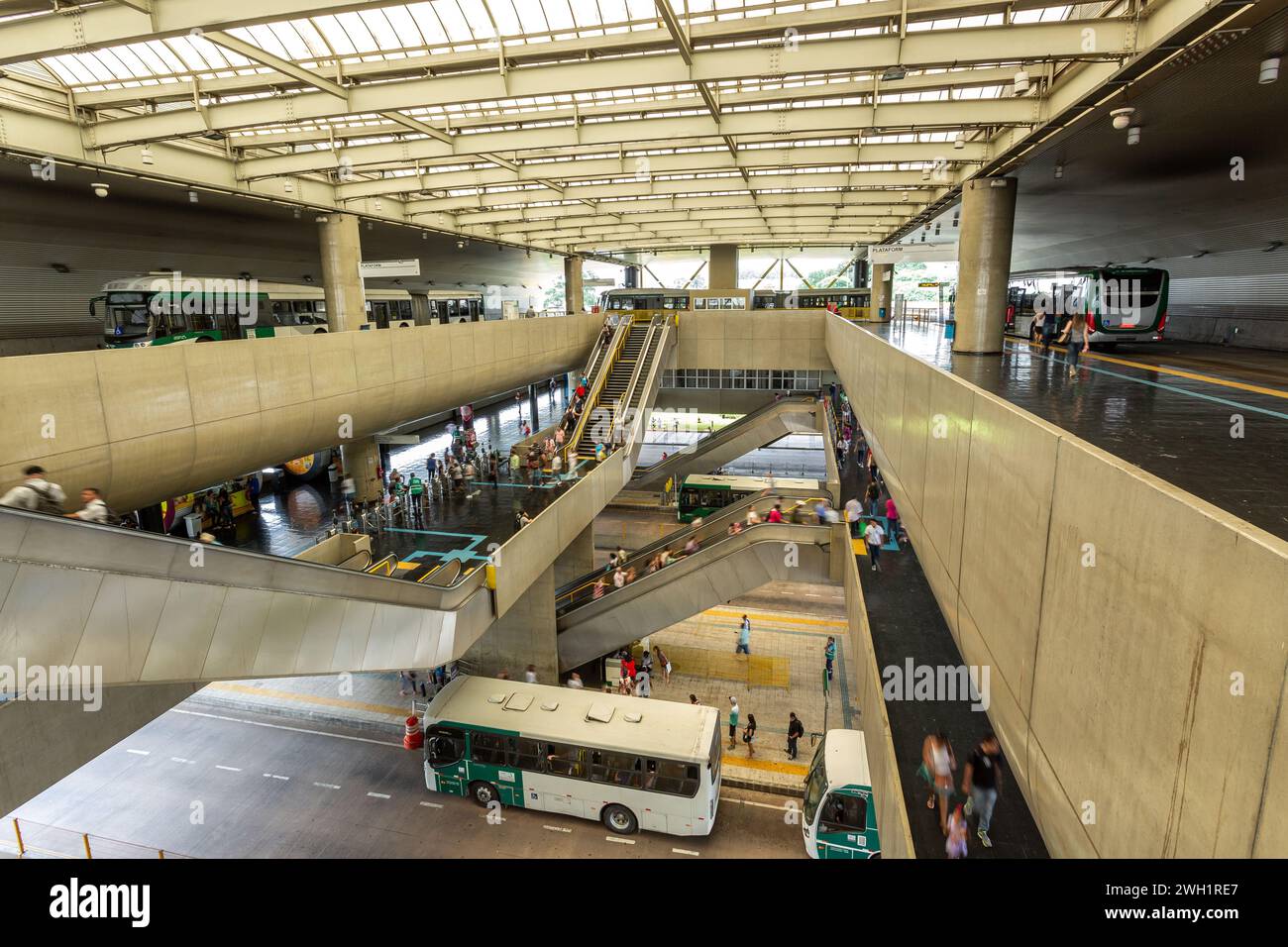 view from the top of a modern concrete bus terminal, with 3 floors ...