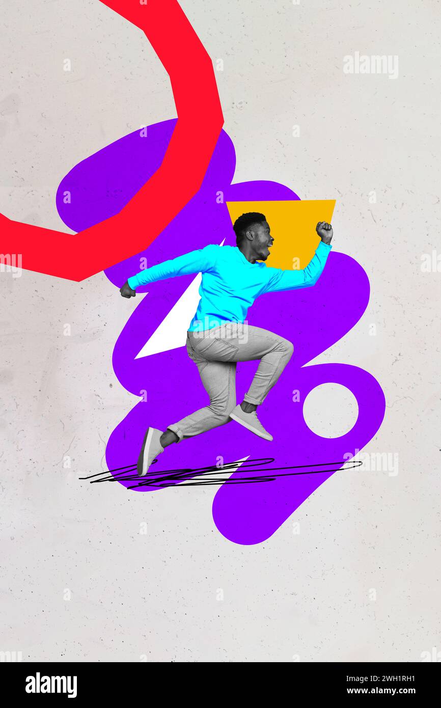 Collage 3d pinup pop retro sketch image of excited funky guy running ...