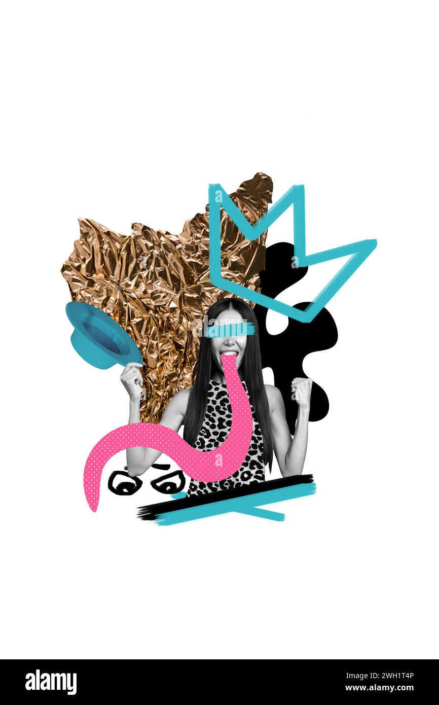 Vertical creative collage image of funny girl texture crown drawing ...