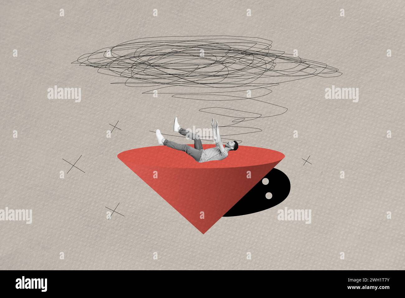 Collage 3d image pinup pop retro sketch of falling down man negative ...