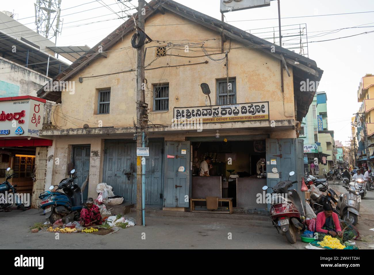 Hassan, Karnataka, India - January 10 2023: A bustling street corner in ...