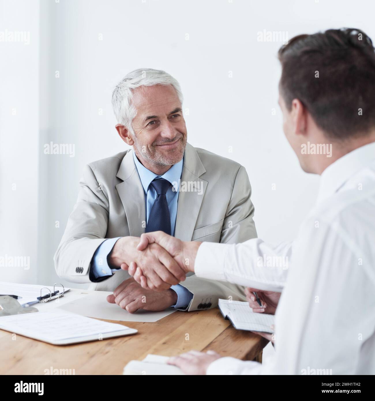 Handshake, happy business people or contract for partnership agreement ...