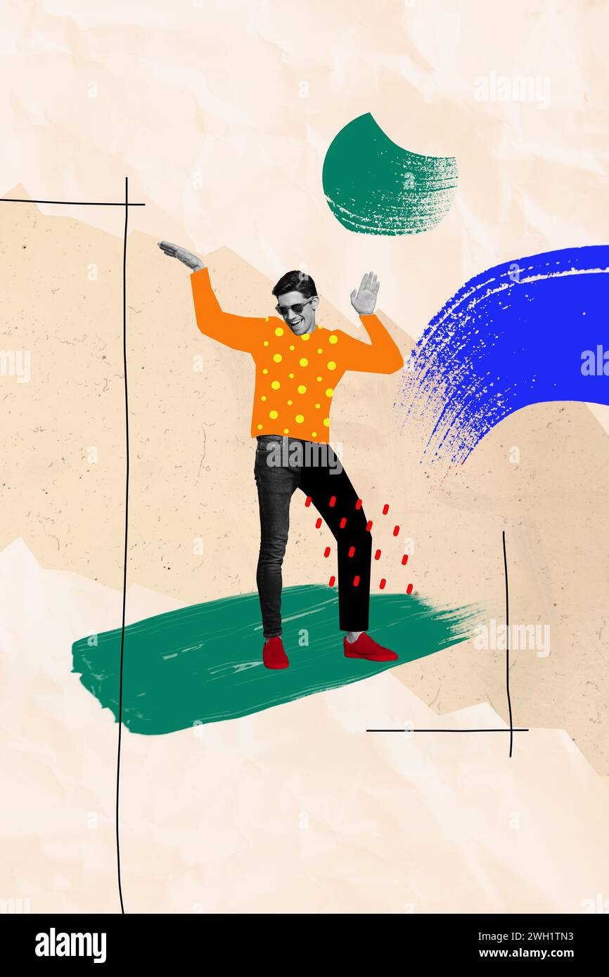 3d retro artwork template collage of funny funky guy dancing having fun ...