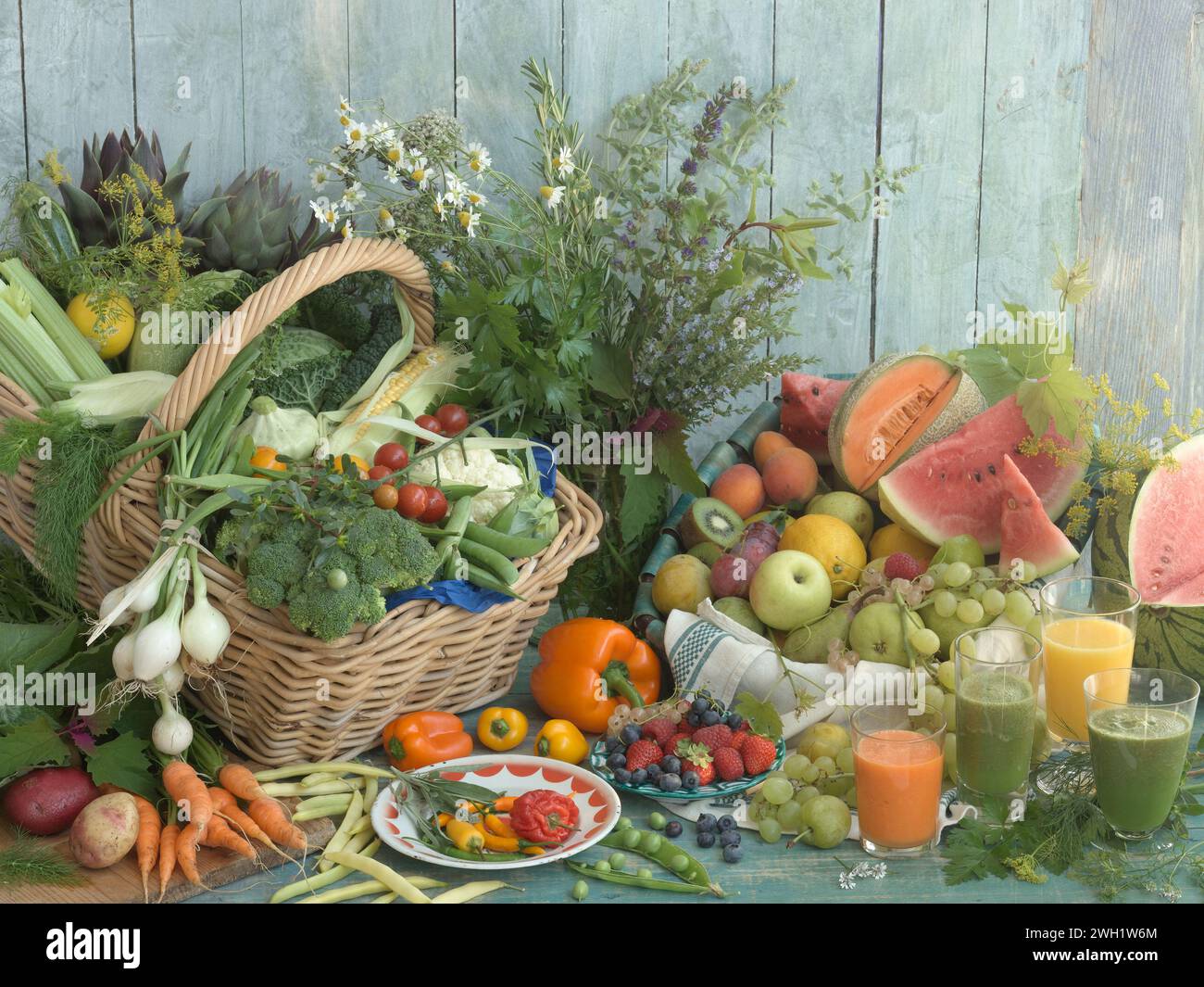 Still life with fruit and vegetables Stock Photo - Alamy