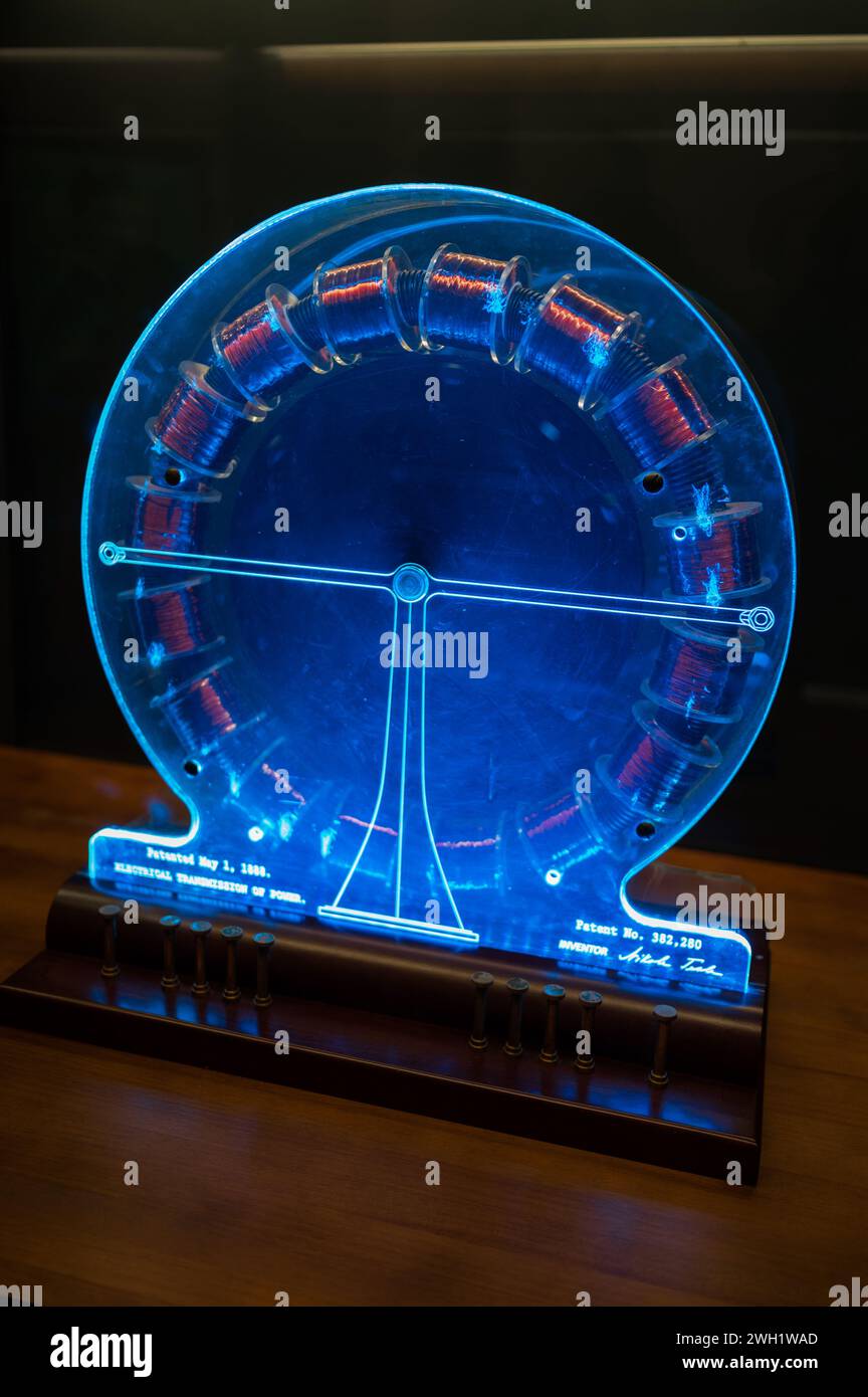 Magnetic induction motor at Nikola Tesla exhibition Stock Photo - Alamy