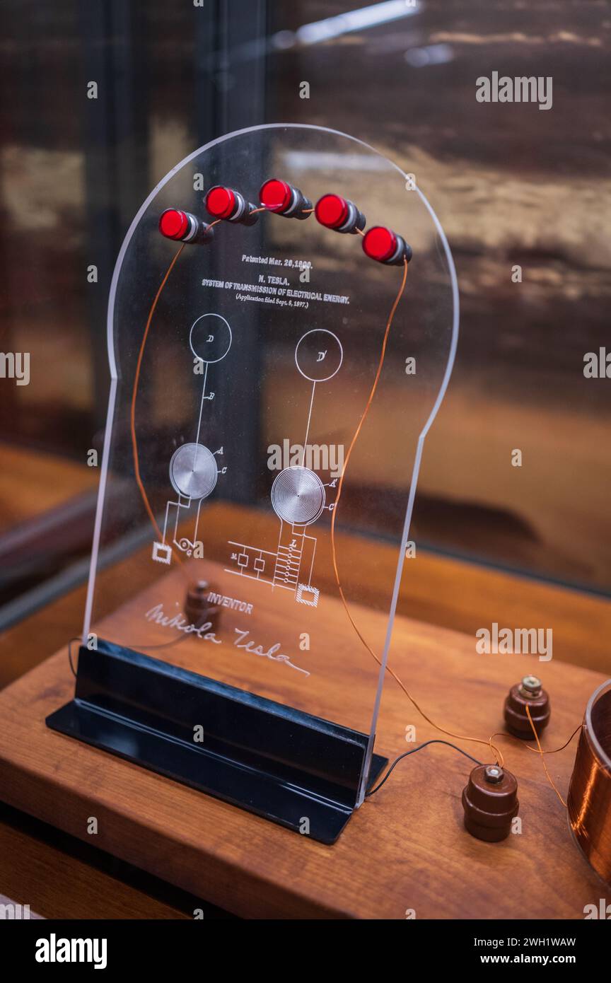 Electrical energy transmission system at Nikola Tesla exhibition Stock ...