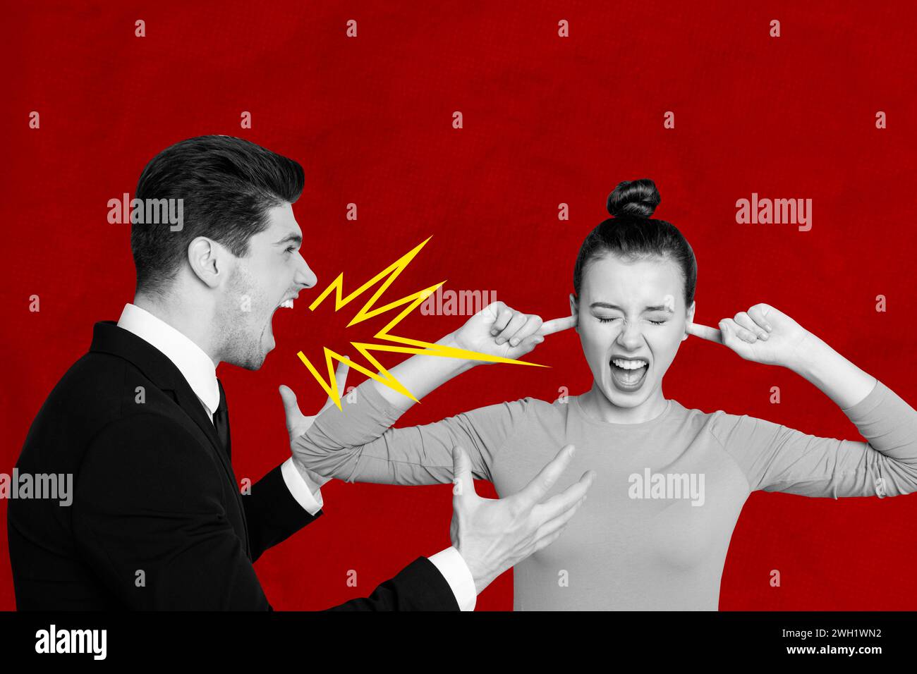 Creative photo collage picture young businessman guy furious outraged ...